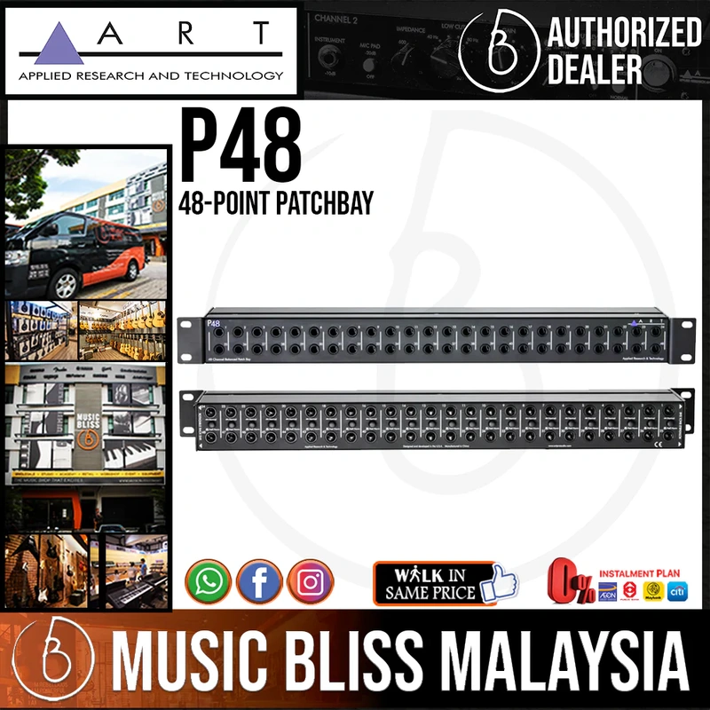 ART P48 48-point Patchbay with 1/4" TRS Jacks and Normal/Half-normal Operation - Total Music ...